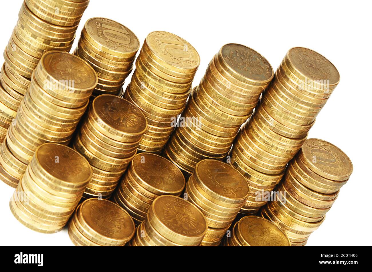 Gold money stack isolated on white Stock Photo - Alamy