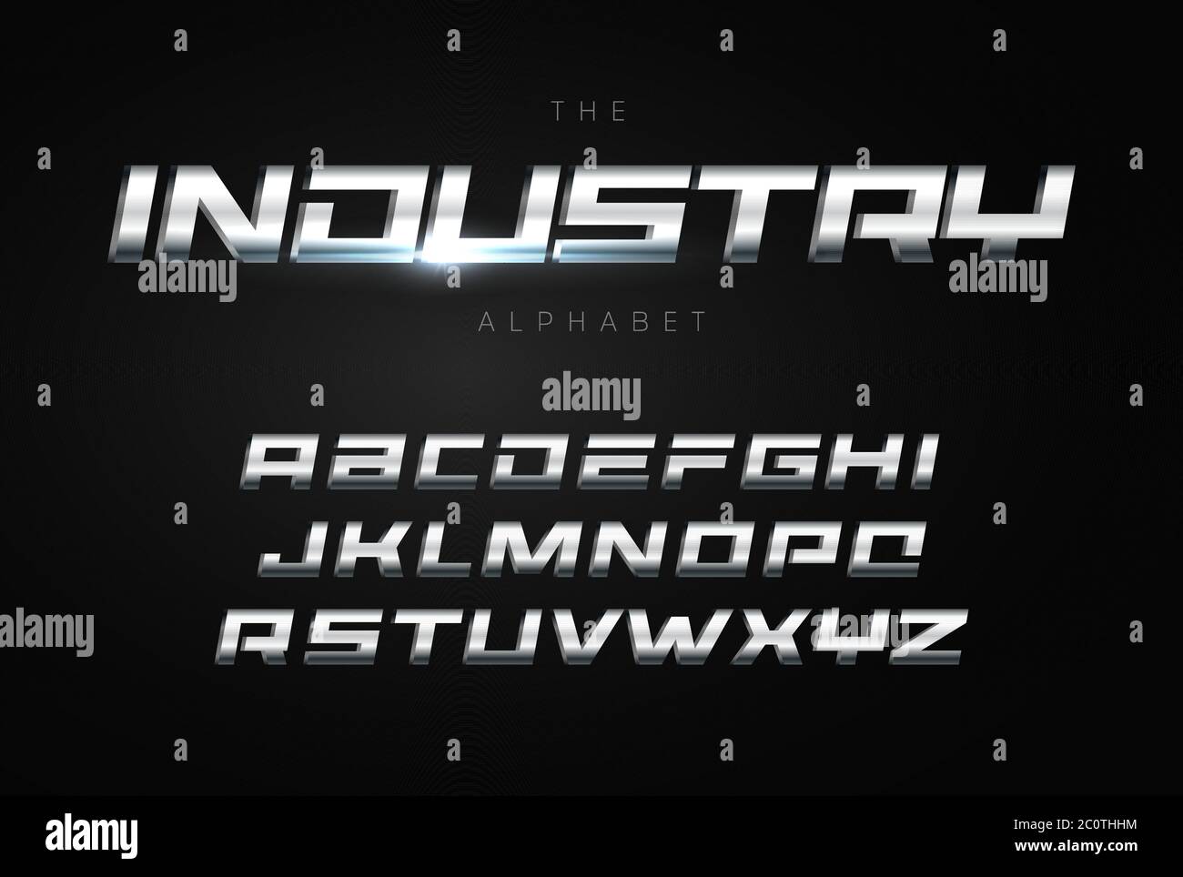 metallic letters geometric square alphabet heavy bold font with steel ...