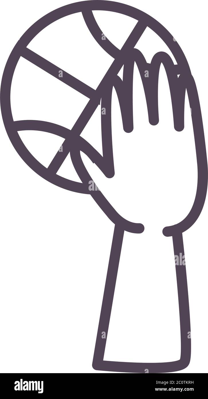 hand with ball line style icon design, Basketball sport hobby ...