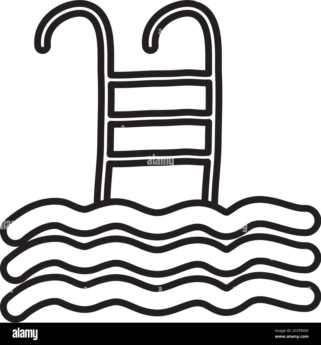 swimming pool ladder icon over white background, line style, vector ...