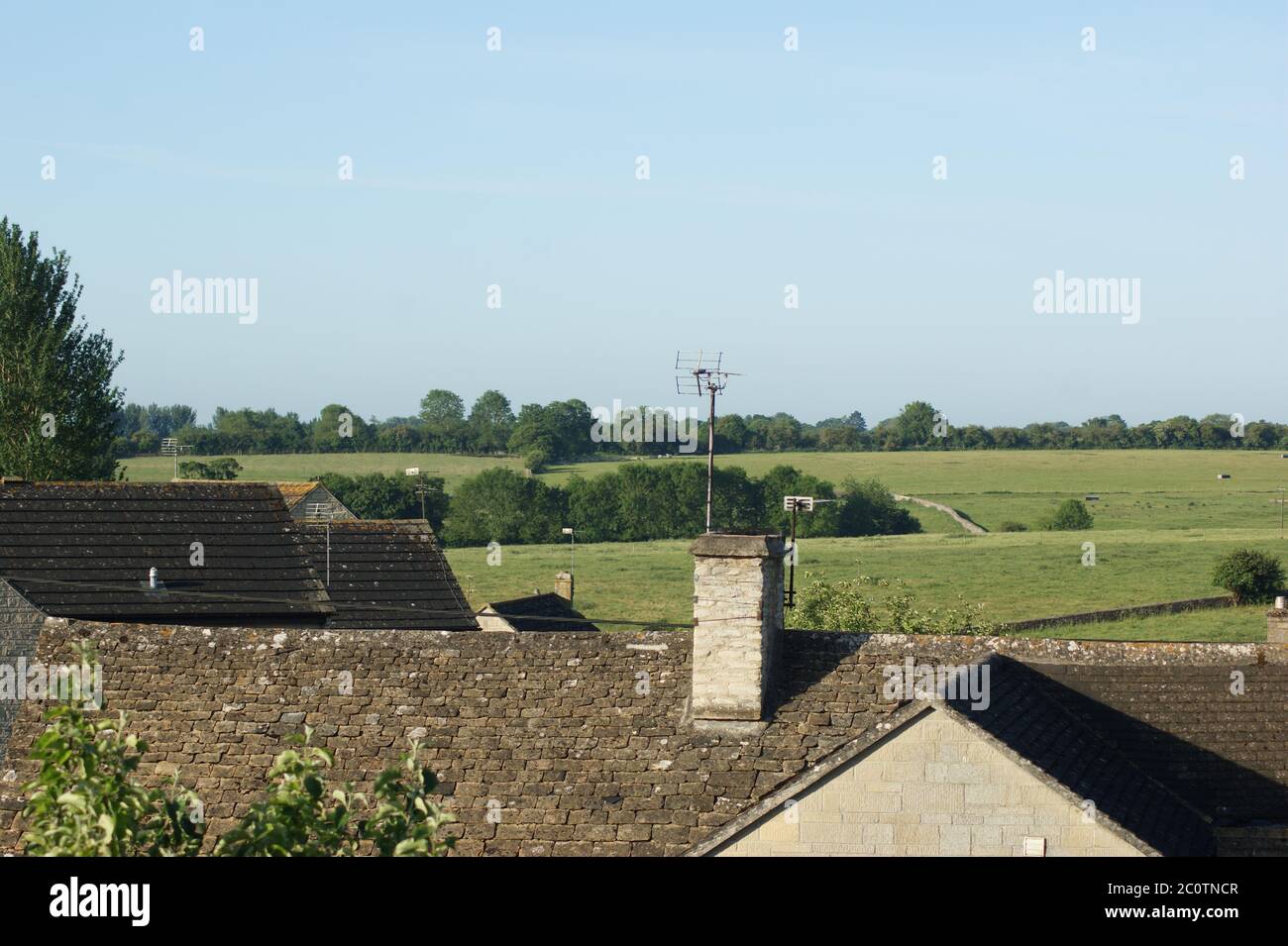 Roof top view across countryside fields Stock Photo - Alamy