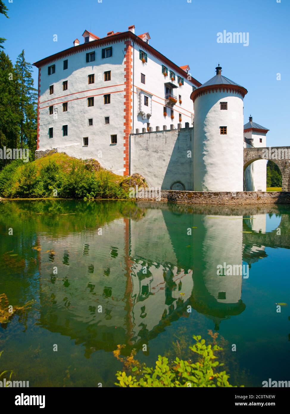 Romantic white hunting castle Sneznik in Slovenia Stock Photo - Alamy