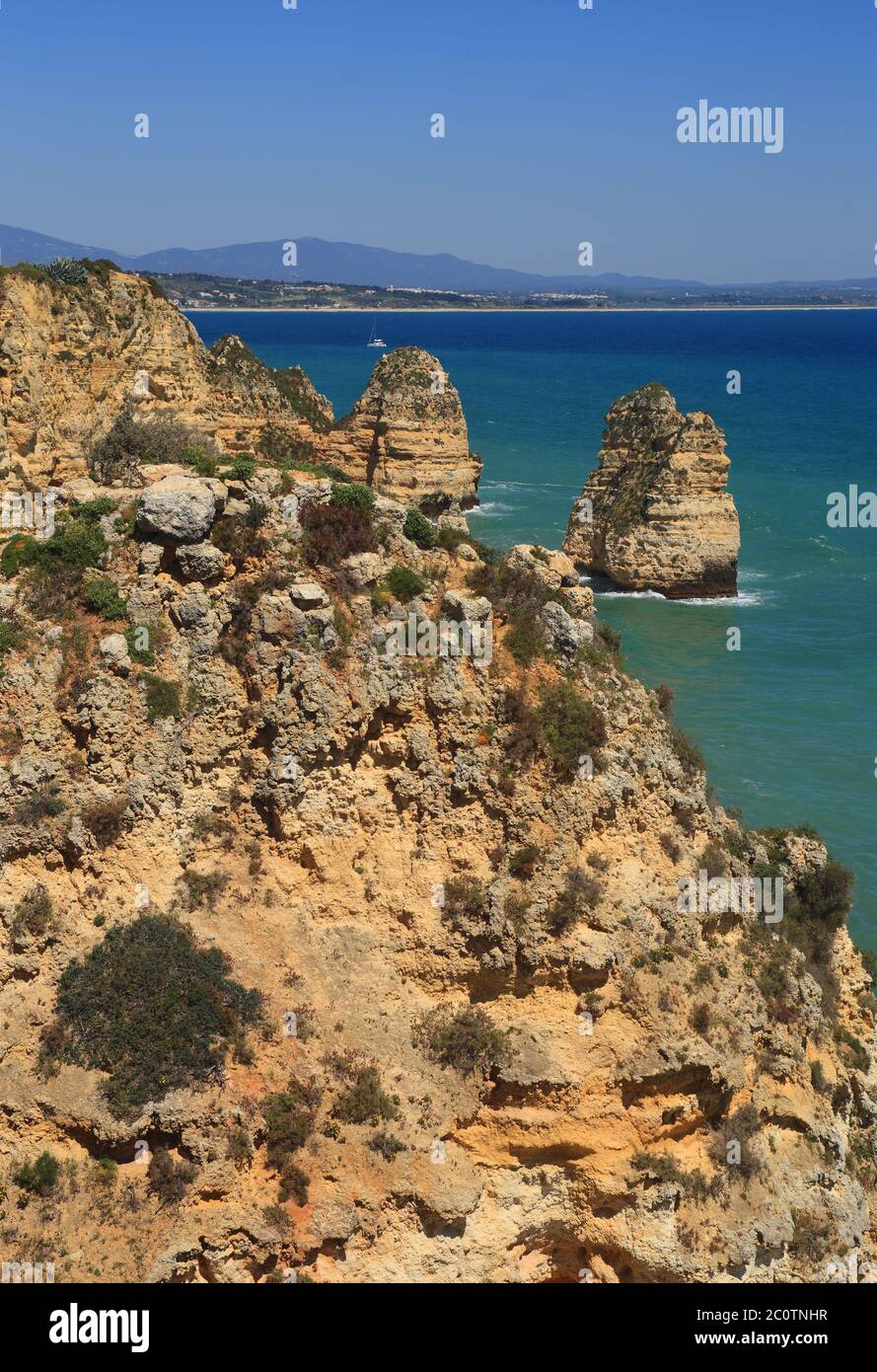 Portugal, Western Algarve, Lagos, View of cliffs and rock structures ...