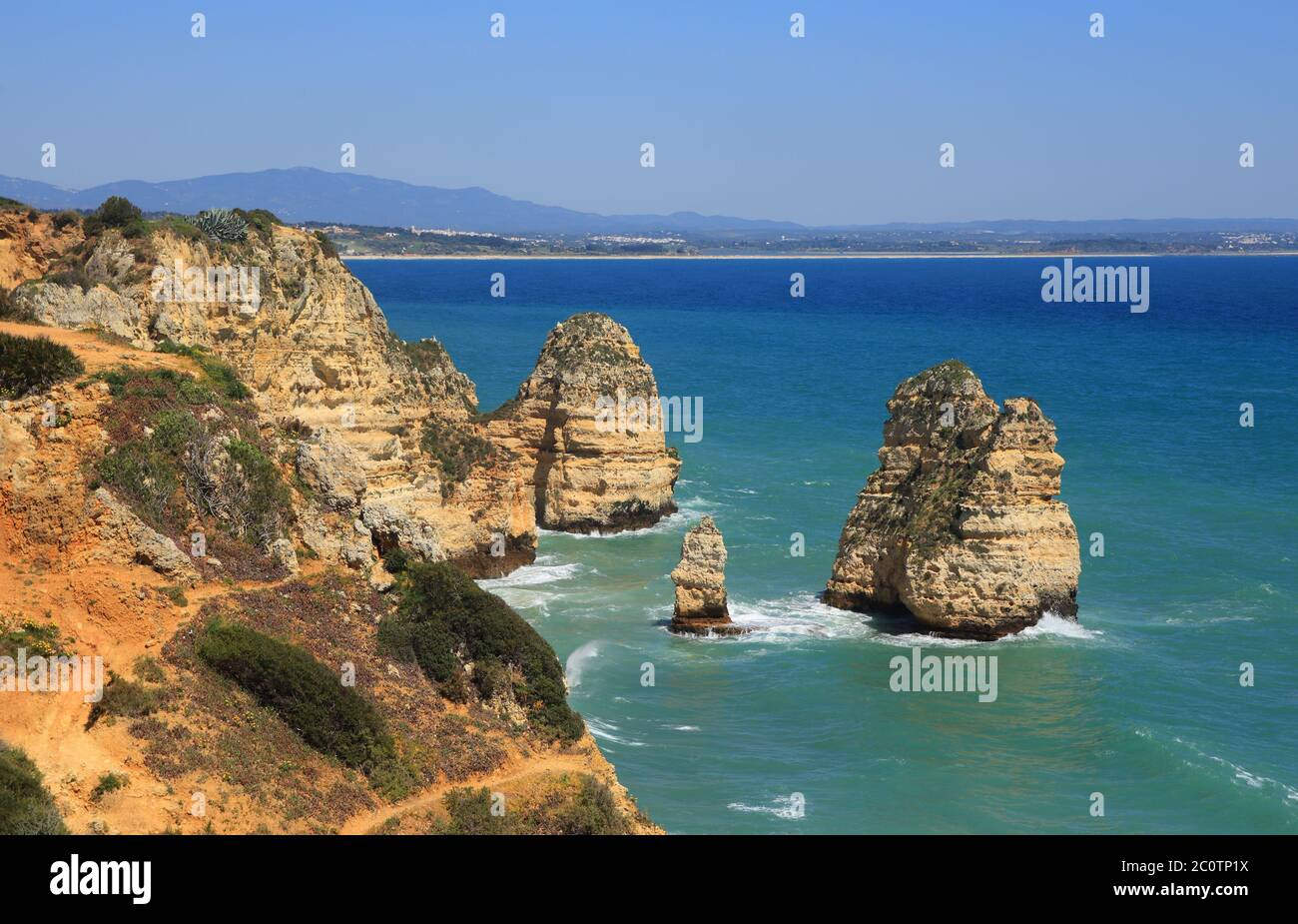 Portugal, Western Algarve, Lagos, View of cliffs and rock structures ...
