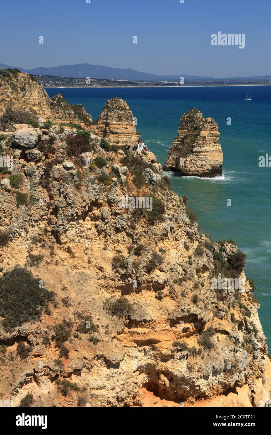 Portugal, Western Algarve, Lagos, View of cliffs and rock structures ...