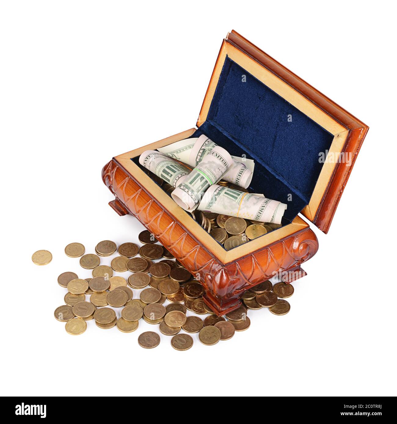 Gold coins treasure chest box Cut Out Stock Images & Pictures - Alamy