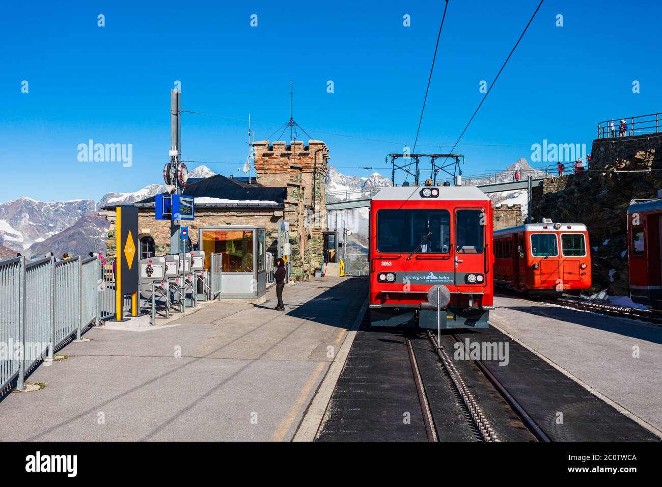ZERMATT, SWITZERLAND - JULY 16, 2019: Train near the Gornergrat Bahn ...