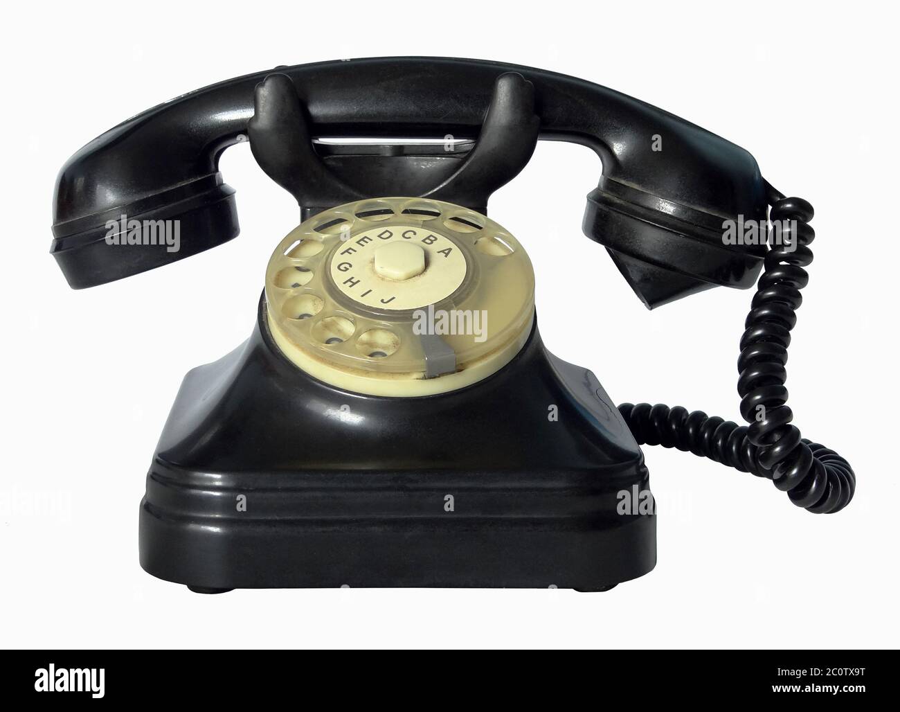 Vintage black phone isolated on white Stock Photo - Alamy