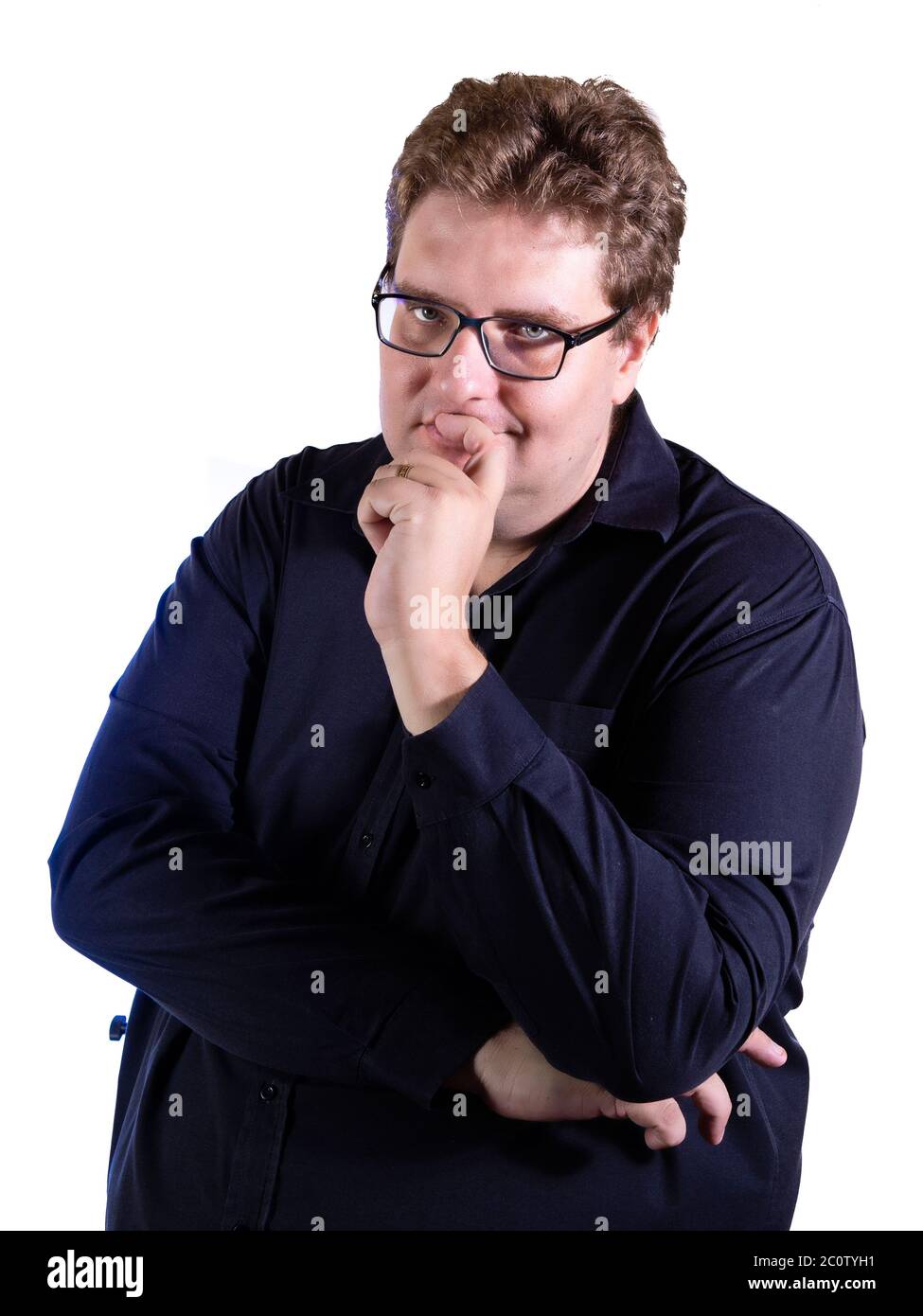 Plus size man in studio photos with white background Stock Photo - Alamy