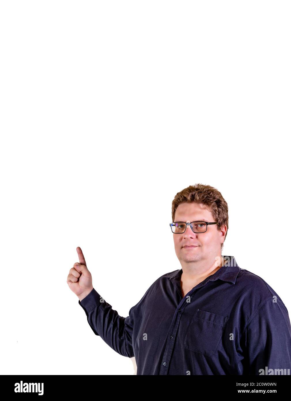 Caucasian plus size model isolated on white background pointing with ...