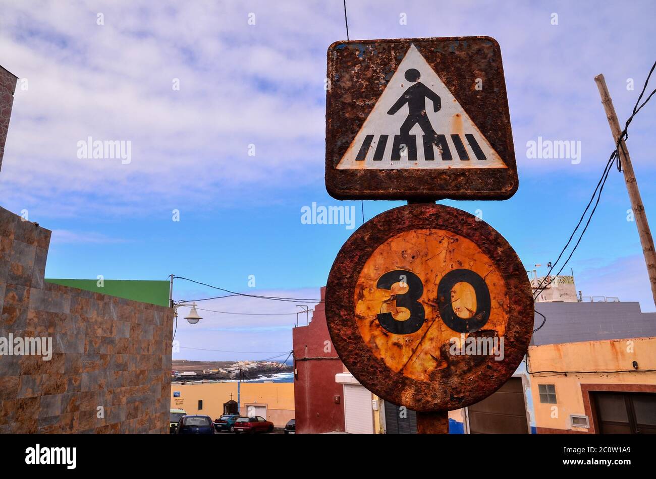 Vintage Old Rusty Road Sign Stock Photo - Alamy