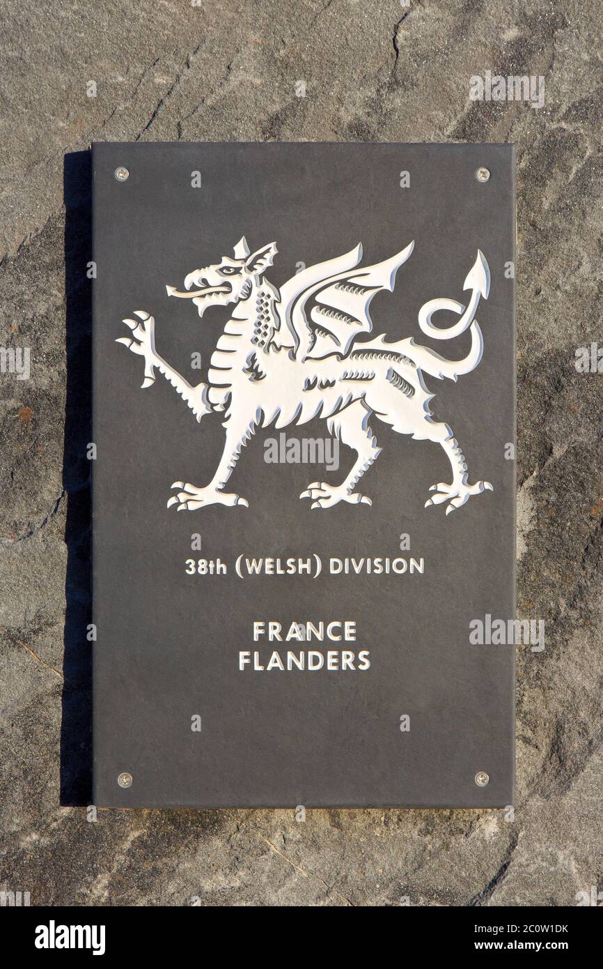 Commemorative plaque with the regimental emblem of the 38th (Welsh ...