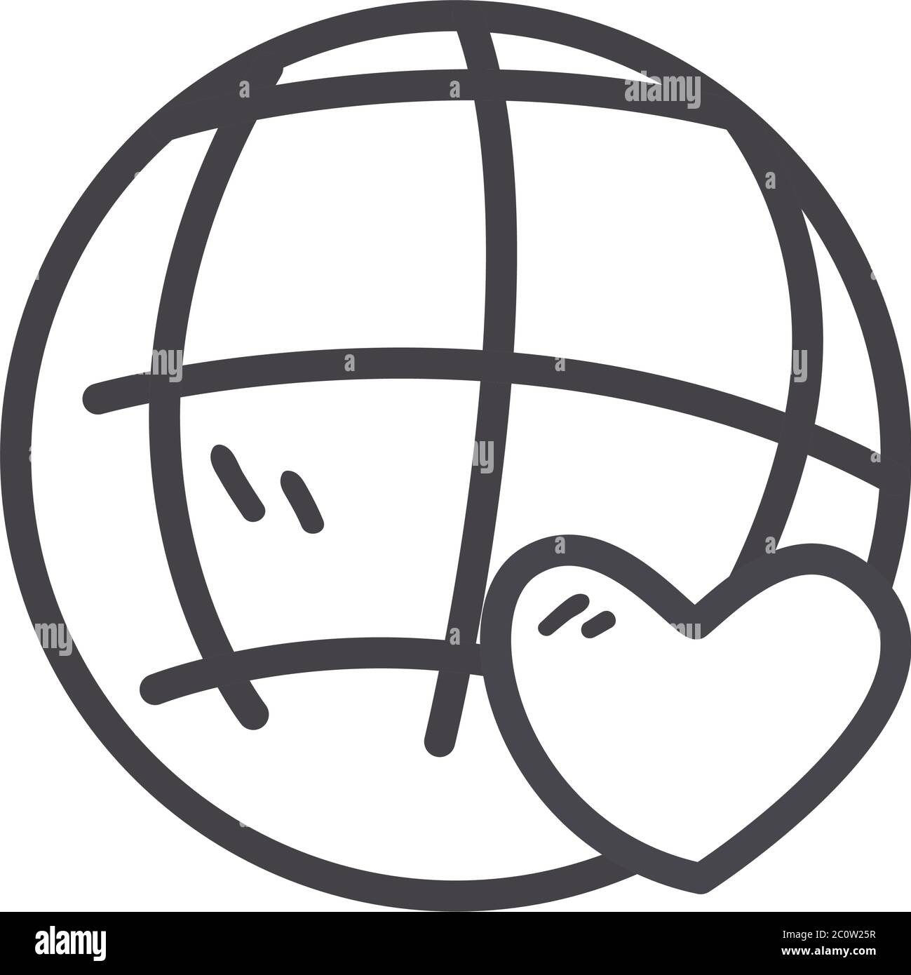 Global sphere with heart line style icon design of love passion and ...