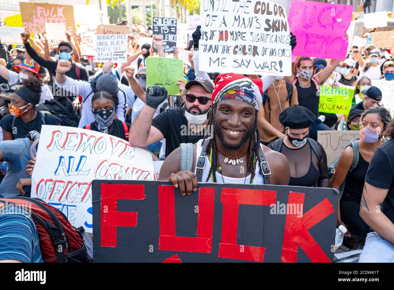 Miami Downtown, FL, USA - MAY 31, 2020: People are tired of injustice ...
