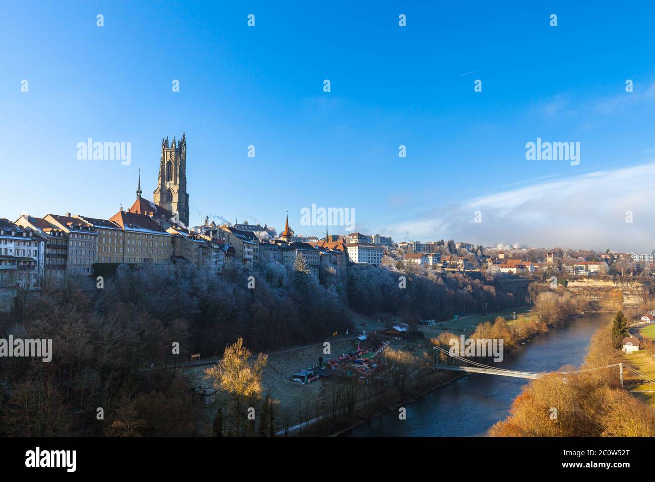 Beautiful panorama view of Fribourg (Freiburg) old town on a sunny ...