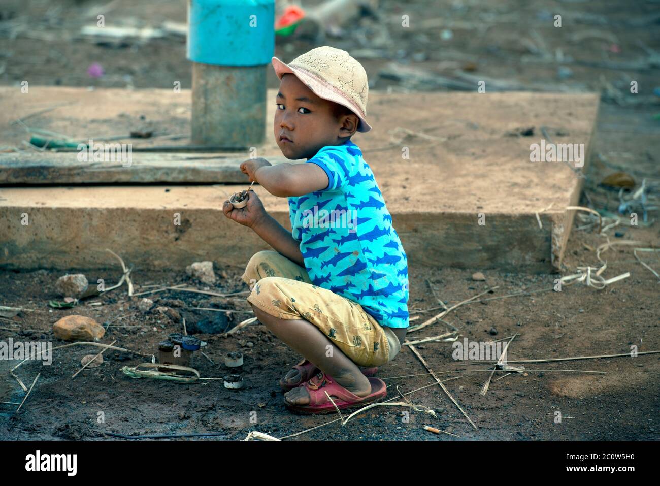 A young, indigenous, ethnic Lisu boy in his village in Chiang Rai ...