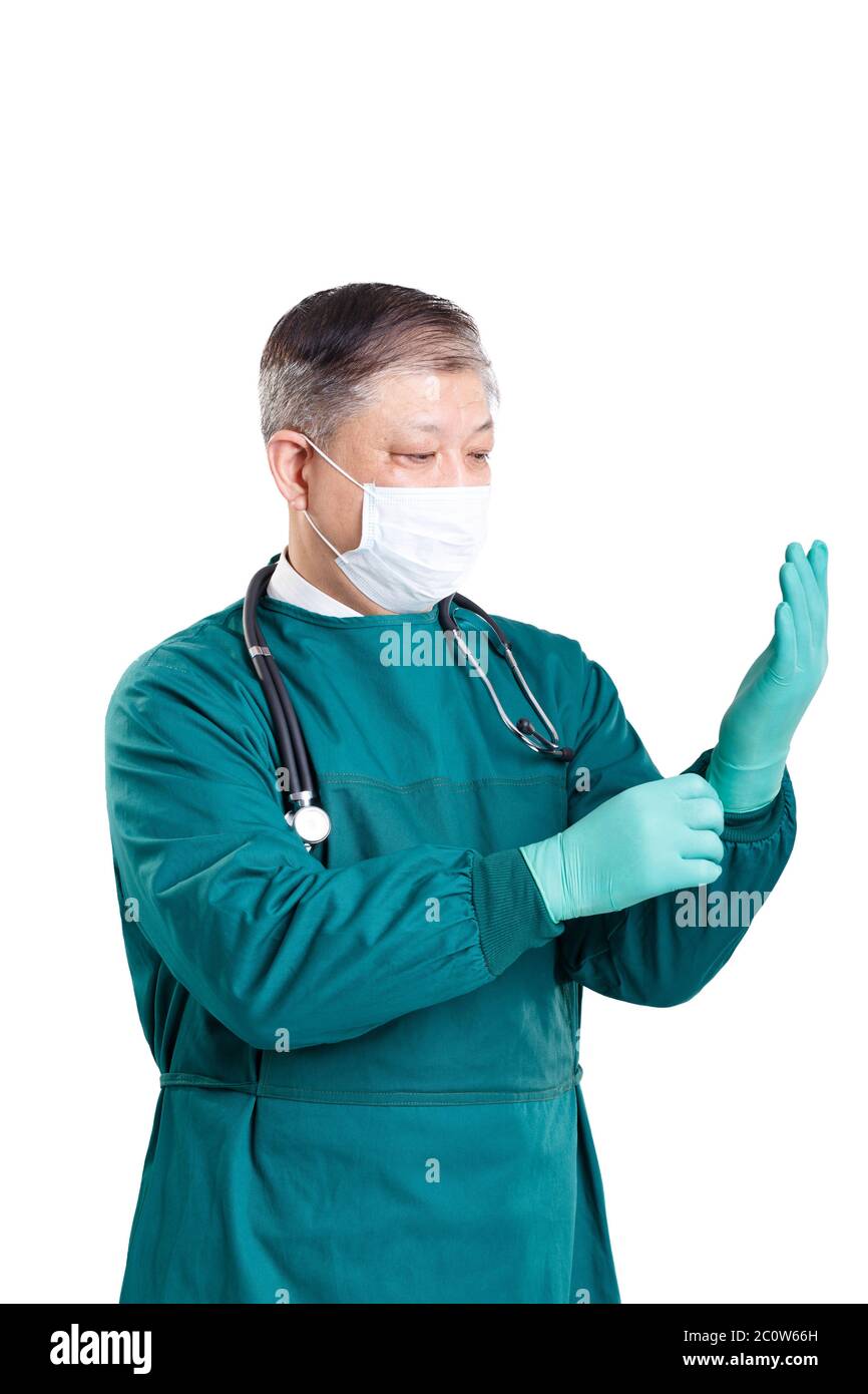 portrait old asian man surgical doctor in surgical gown with ...