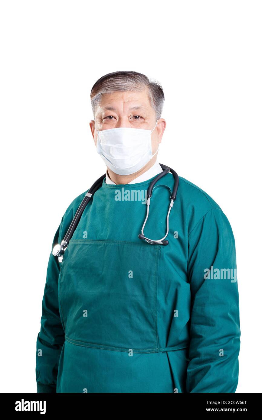 portrait old asian man surgical doctor in surgical gown with ...