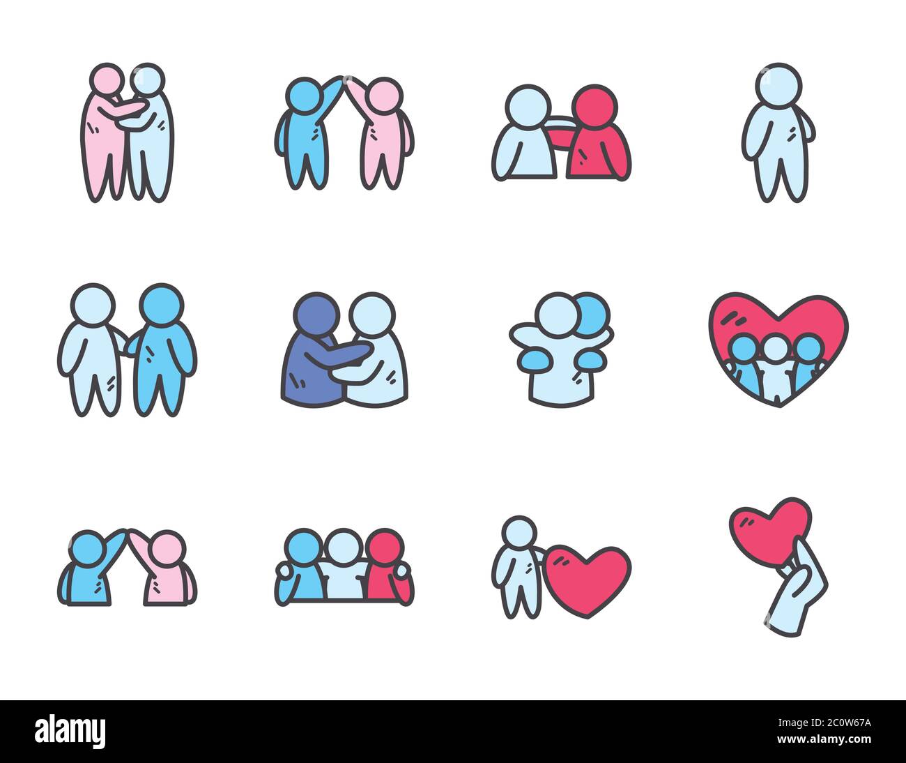Avatars persons friends line and fill style icon set design of ...