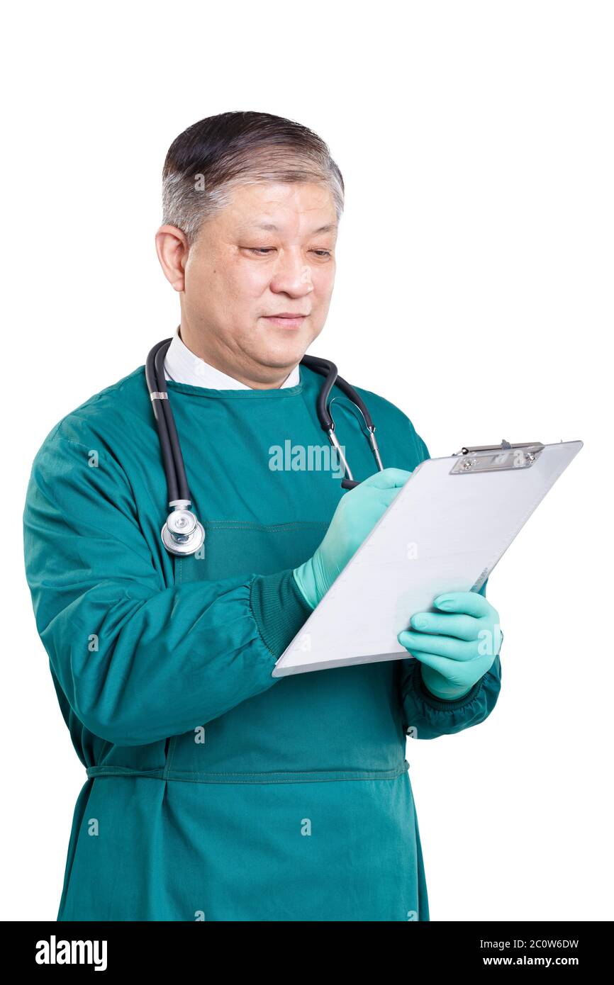 portrait old asian man surgical doctor in surgical gown with ...