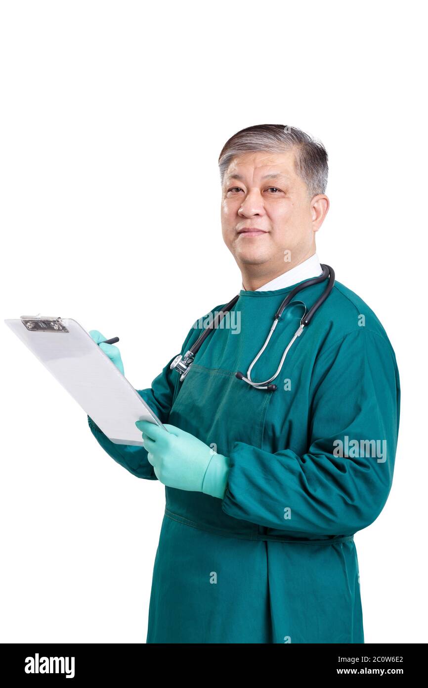 portrait old asian man surgical doctor in surgical gown with ...