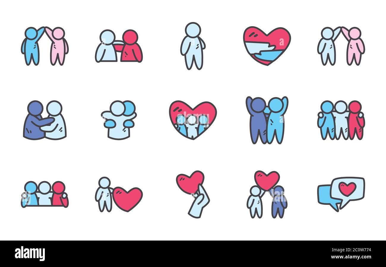 Avatars persons friends line and fill style icon set design of ...