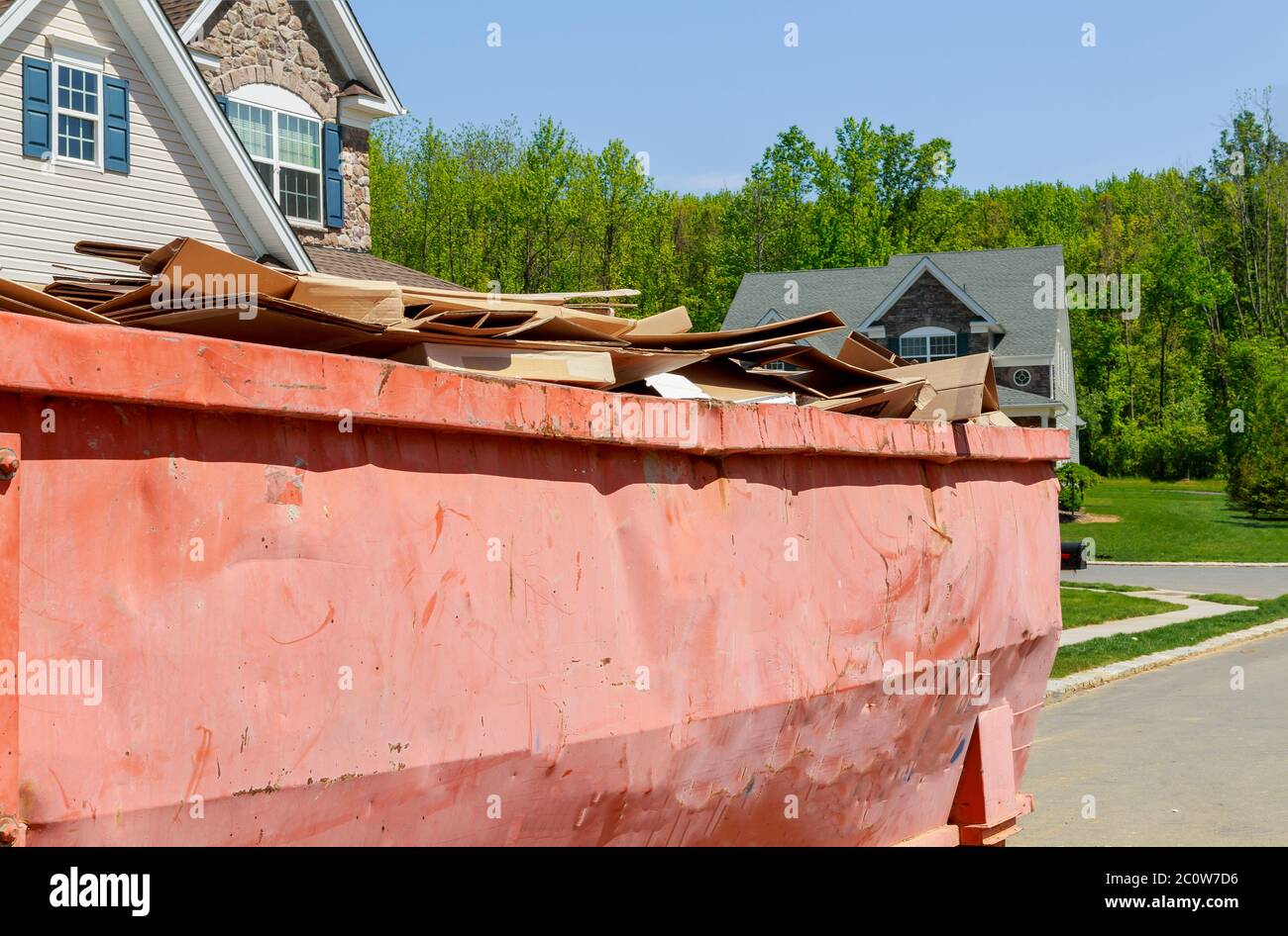Construction trash dumpsters on metal container, house renovation Stock ...