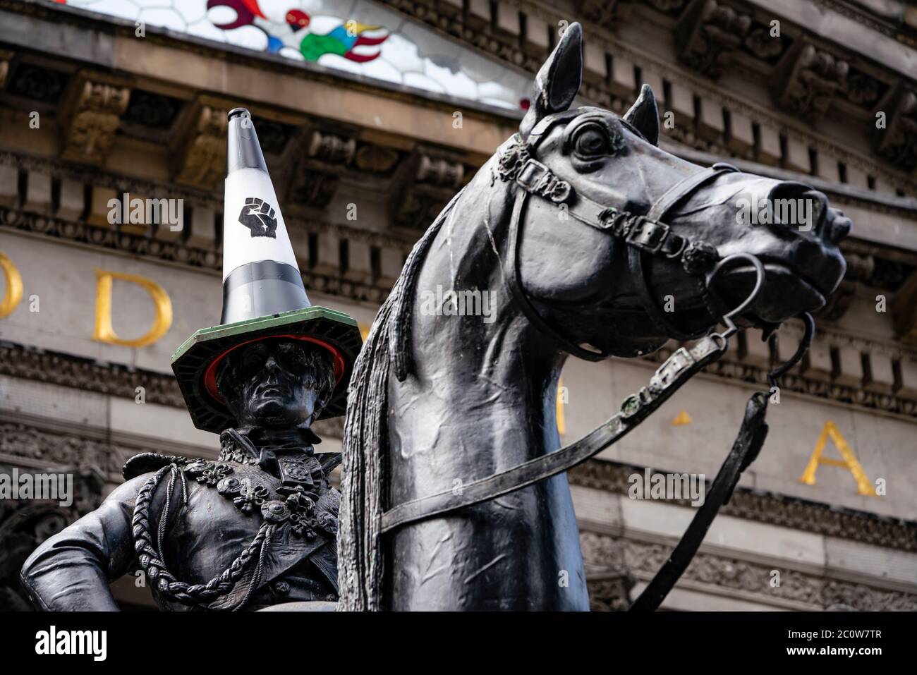 Glasgow, Scotland, UK. 12 June 2020. Famous statue of Duke of ...