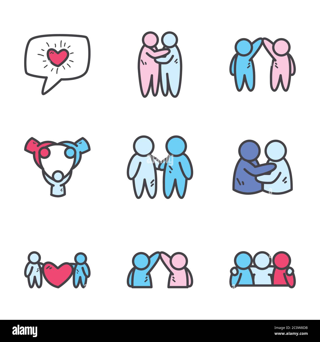 Avatars persons friends line and fill style icon set design of ...