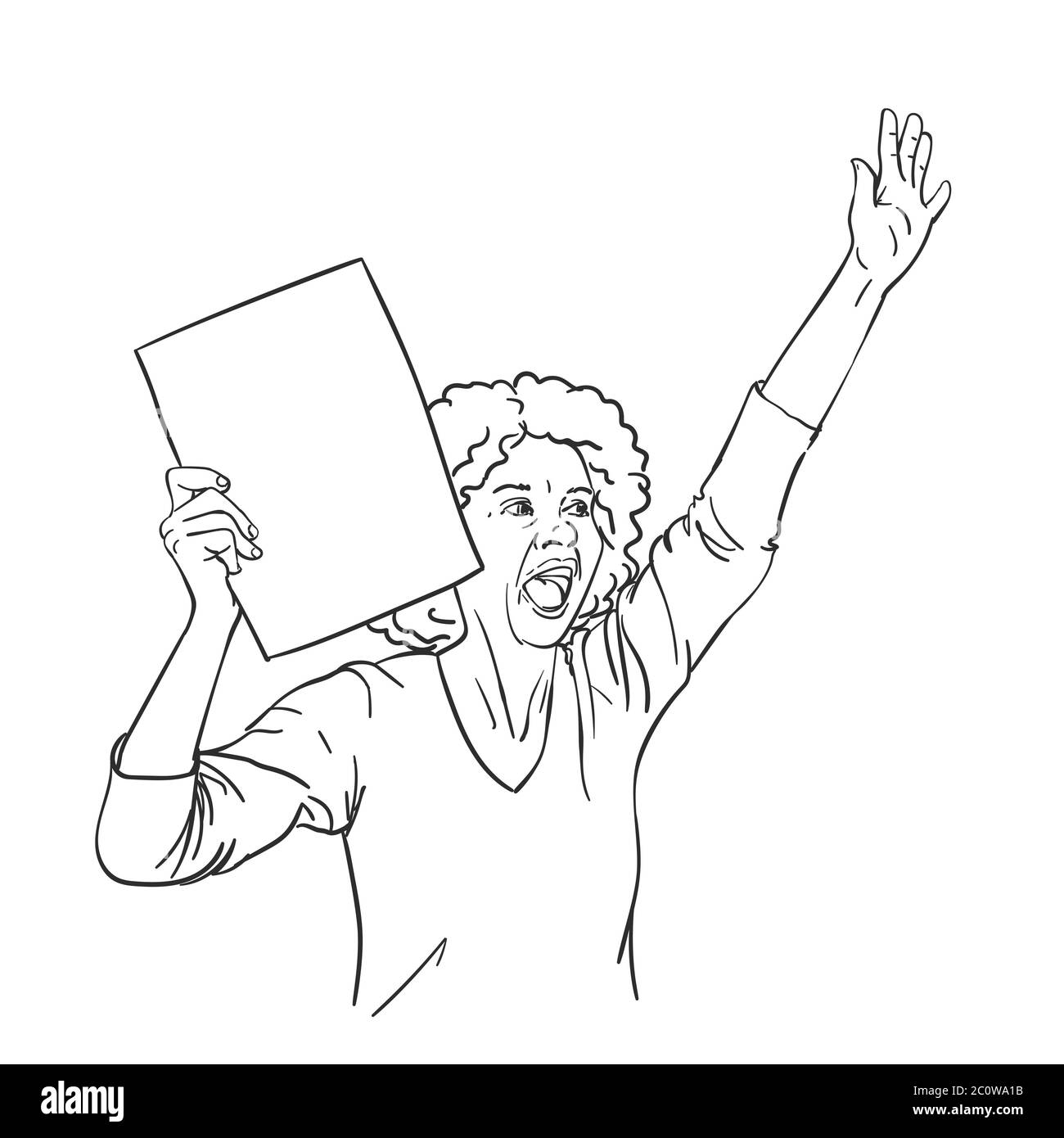 Protest. African american woman with empty sign board is screaming ...