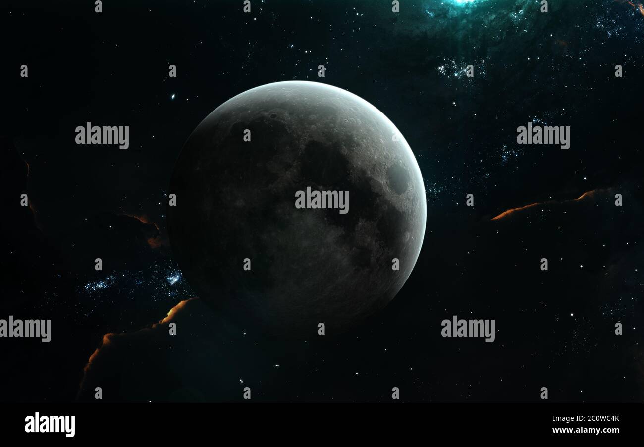 The Moon in turquoise light. Solar system, nebulae, star clusters Stock ...