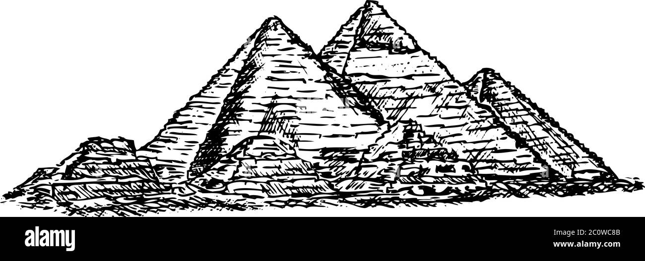 isolated pyramid illustration draw cartoon travel art culture desert ...
