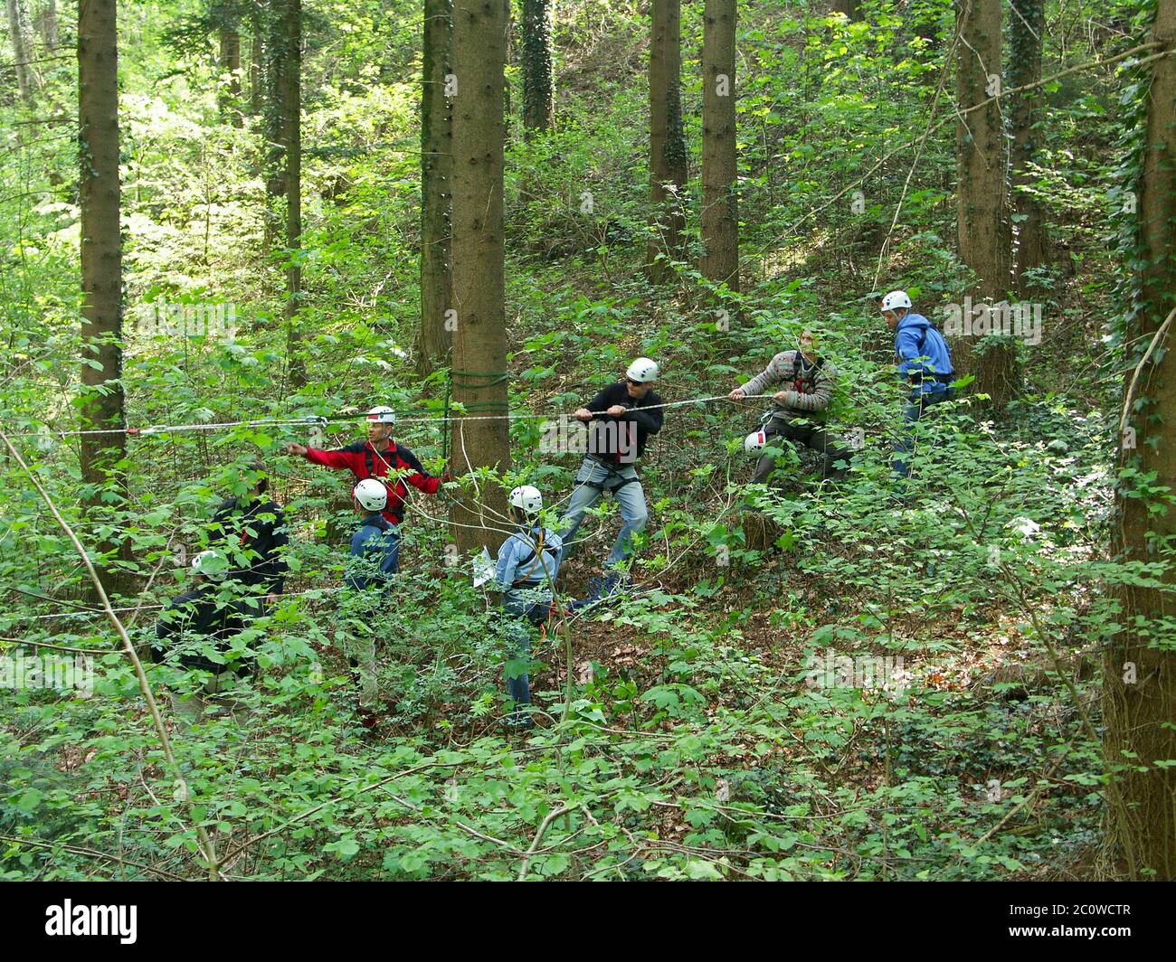 building a mobile rope bridge Stock Photo - Alamy