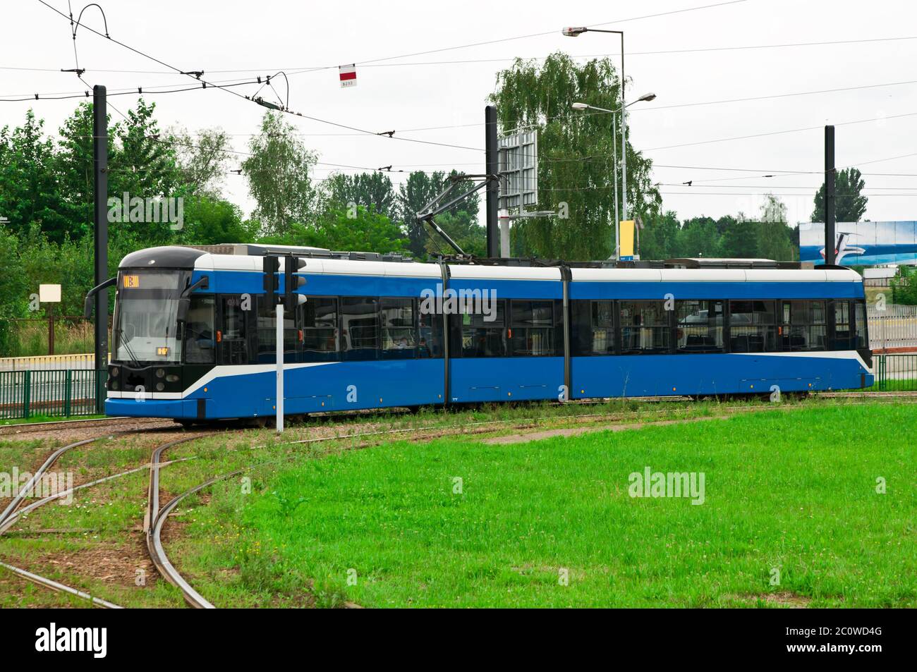 blue tram in the depot Stock Photo - Alamy
