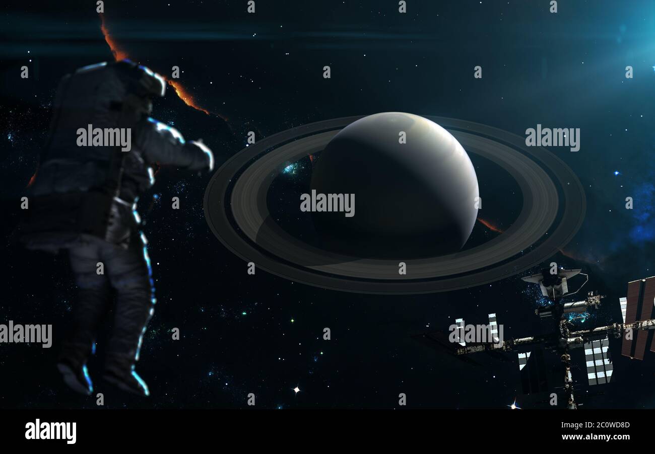 Planet Saturn in blue light. Solar system Stock Photo - Alamy