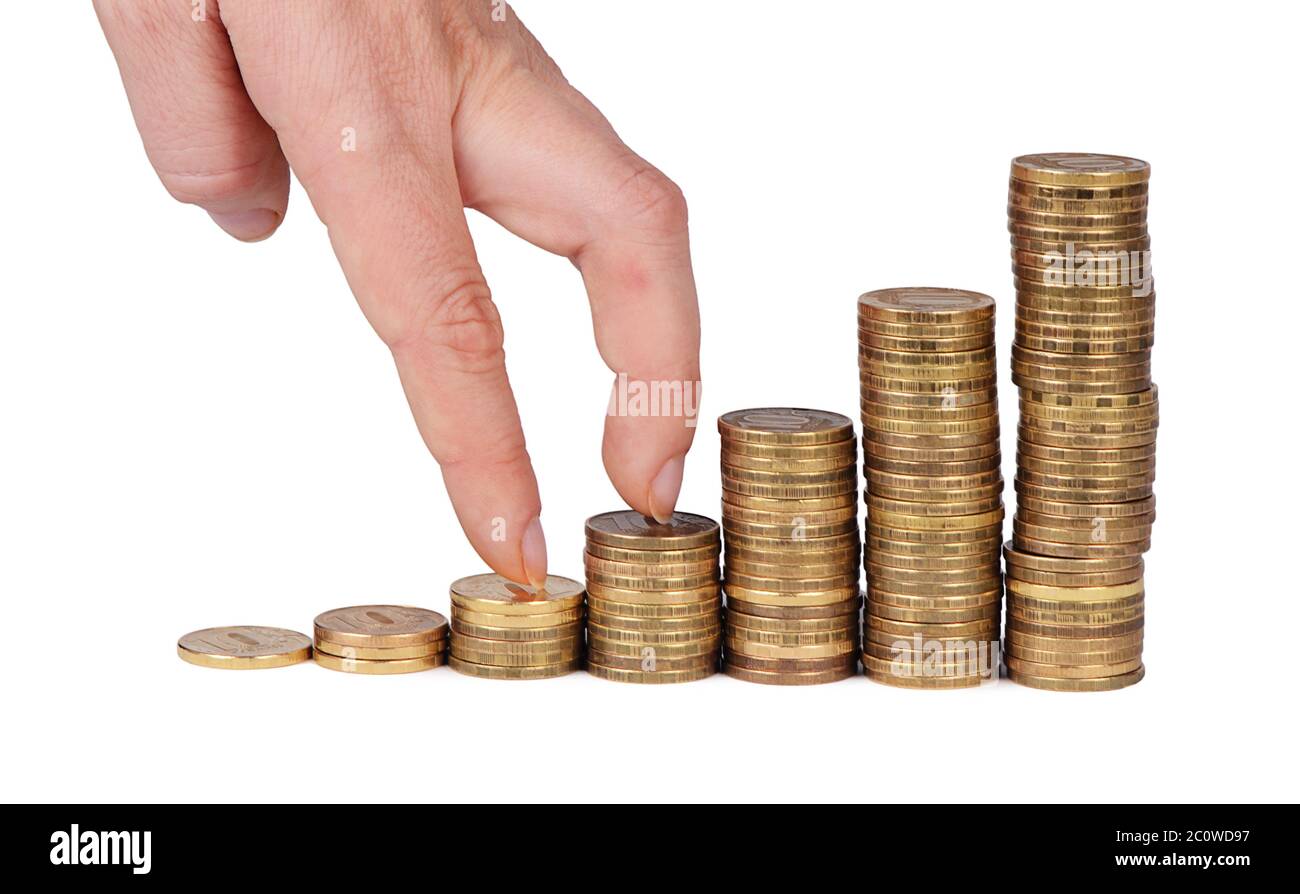 Money stack in hand isolated on white background Stock Photo - Alamy