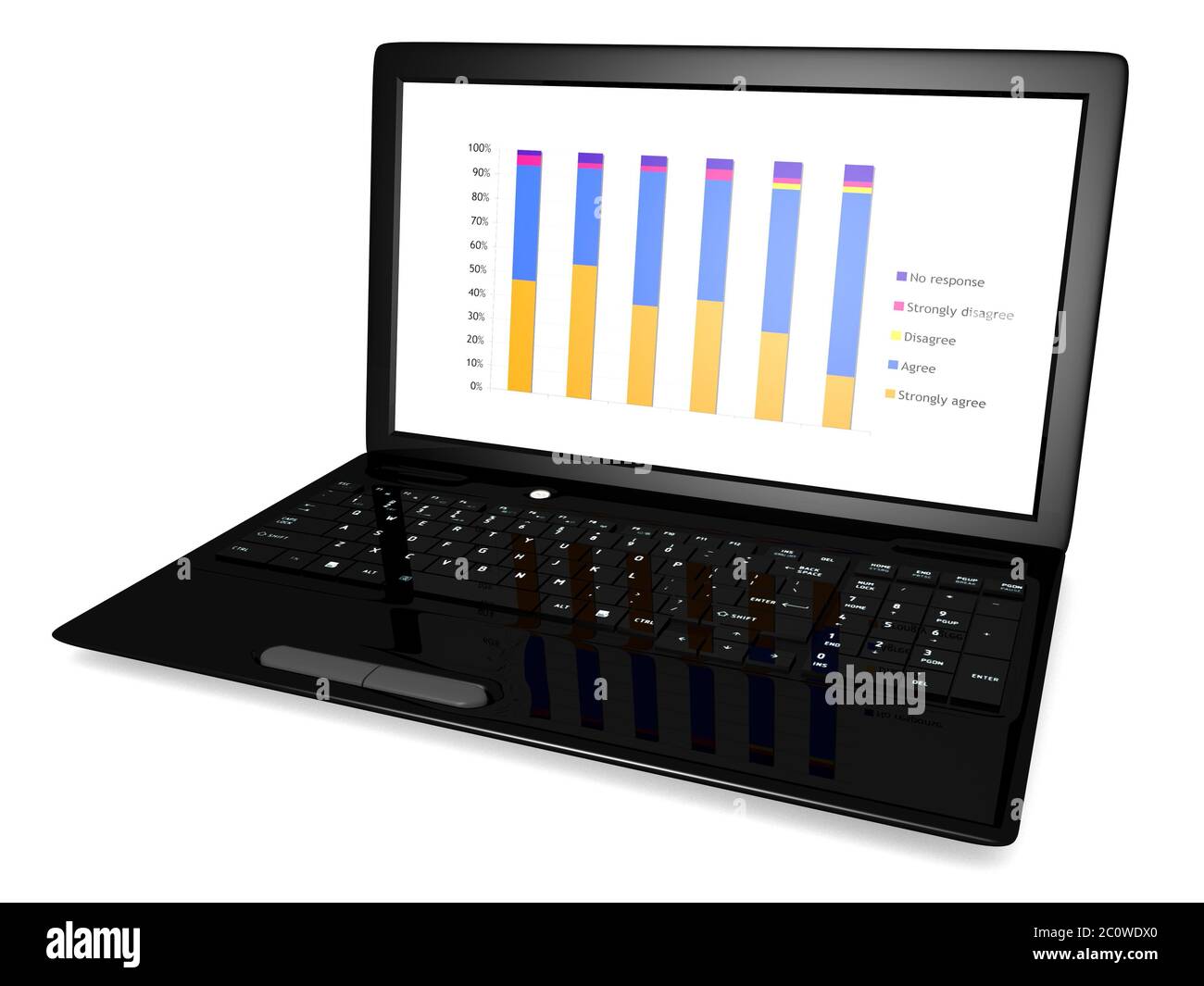 3d illustration of a laptop with a graph on the screen isolated on ...