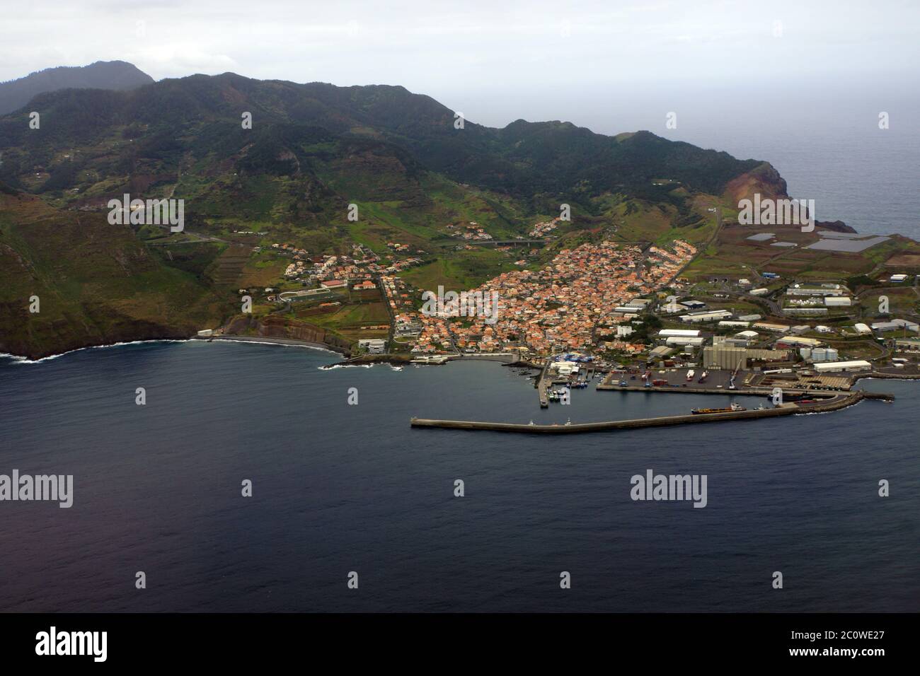 View of Canical during landing approach to Madeira Stock Photo - Alamy