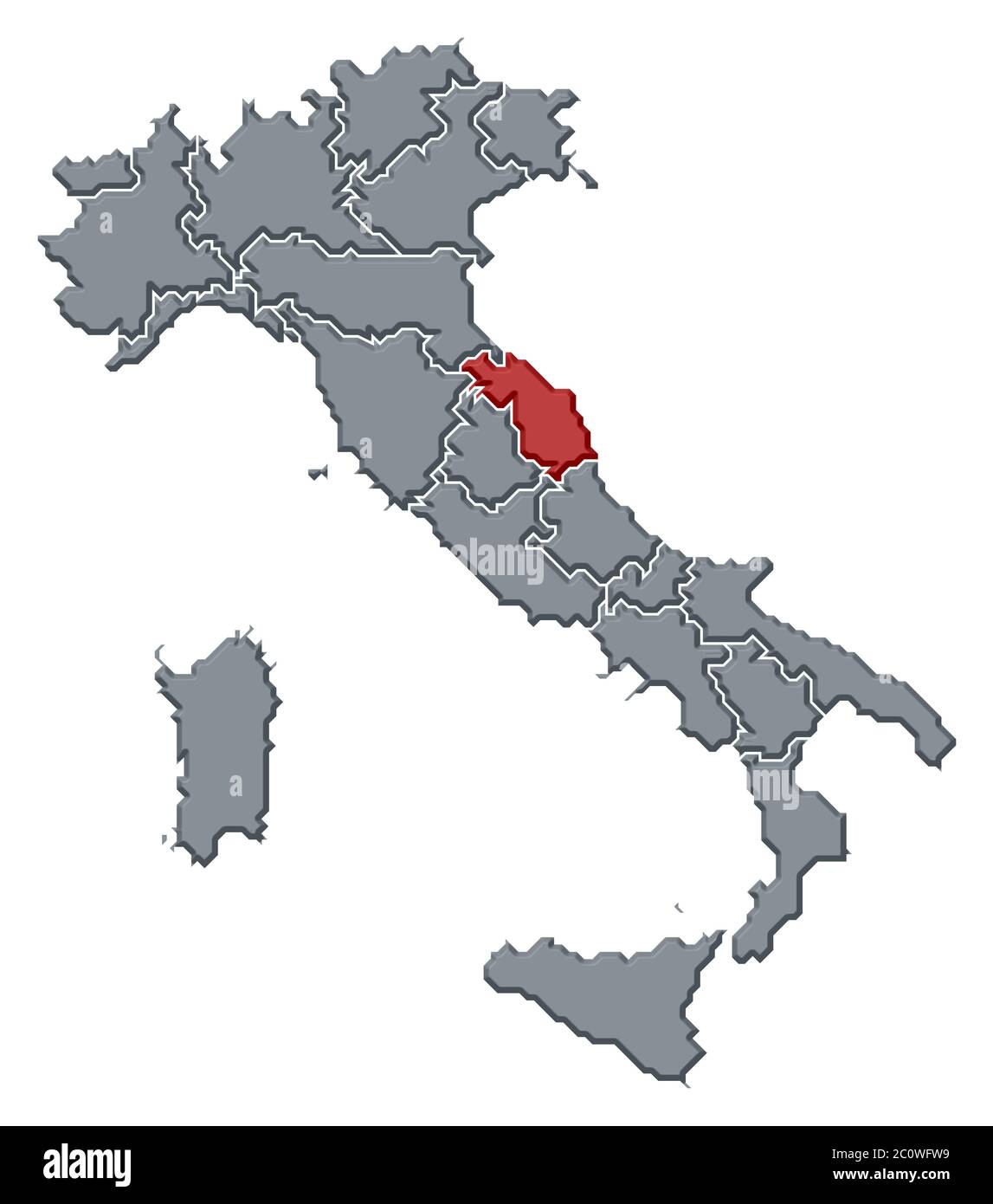 Political map of Italy with the several regions where Marche is ...