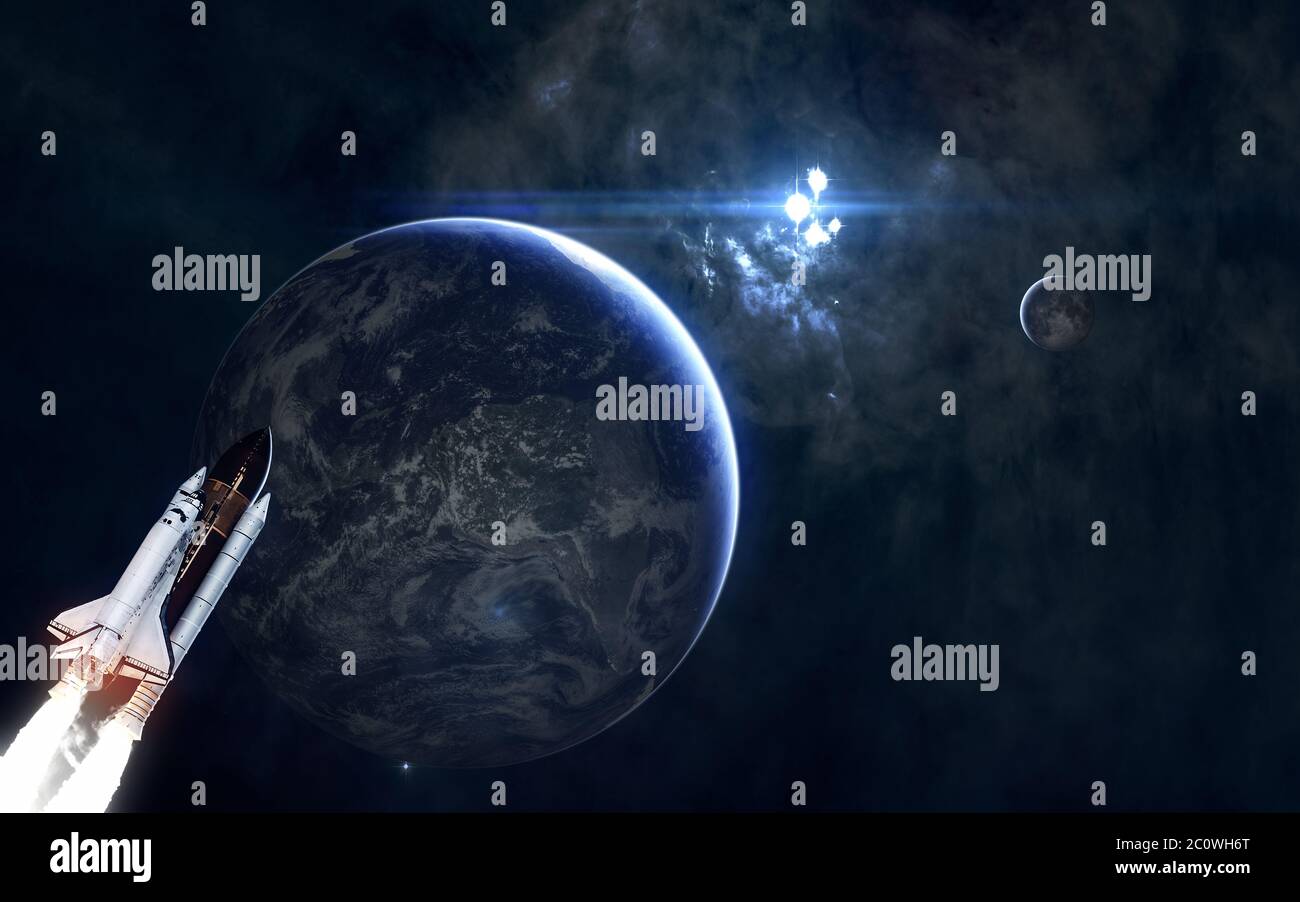 Earth and the Moon on background of star cluster. Solar system Stock ...
