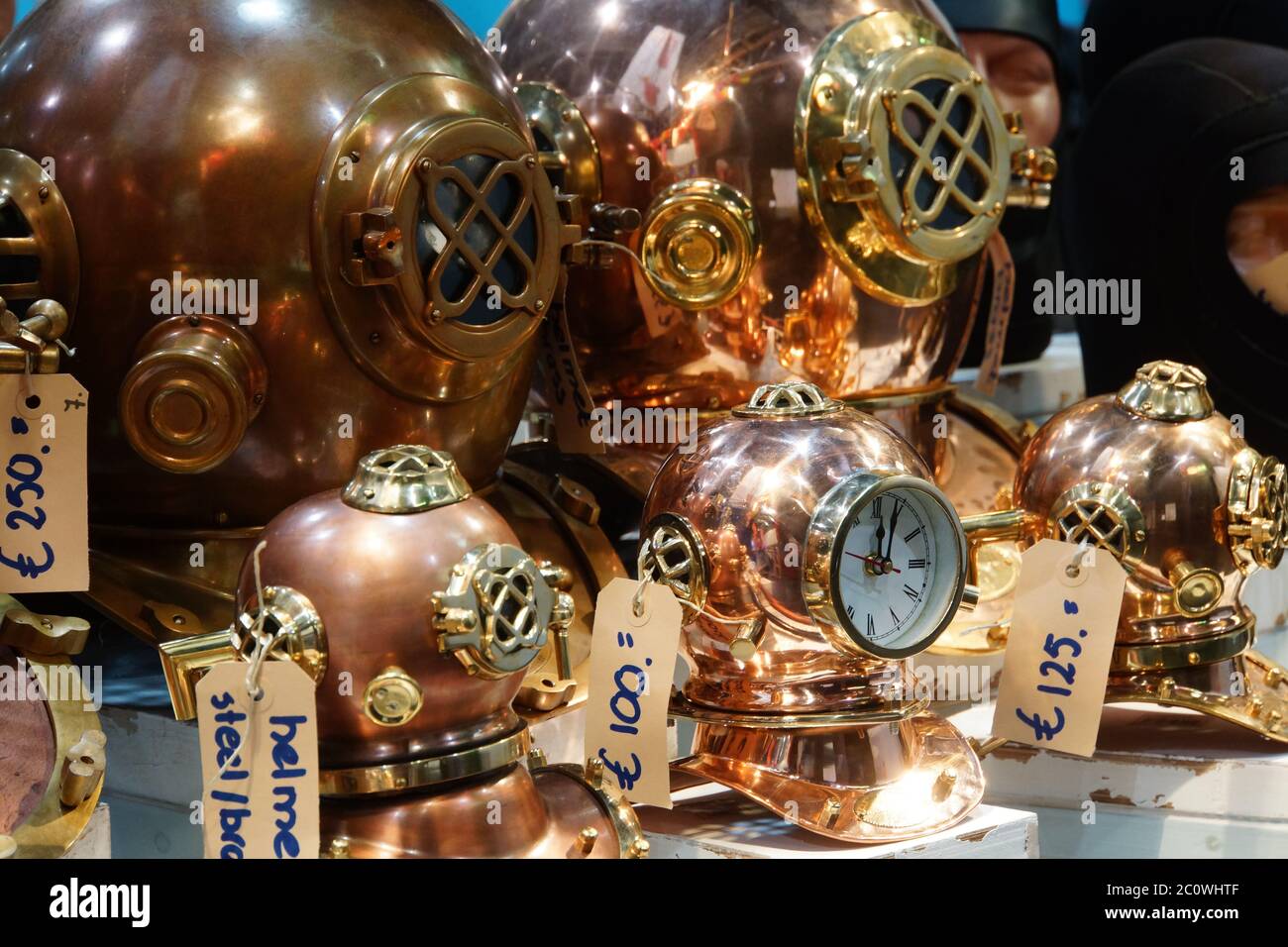 Decorative copper diving helmets Stock Photo - Alamy
