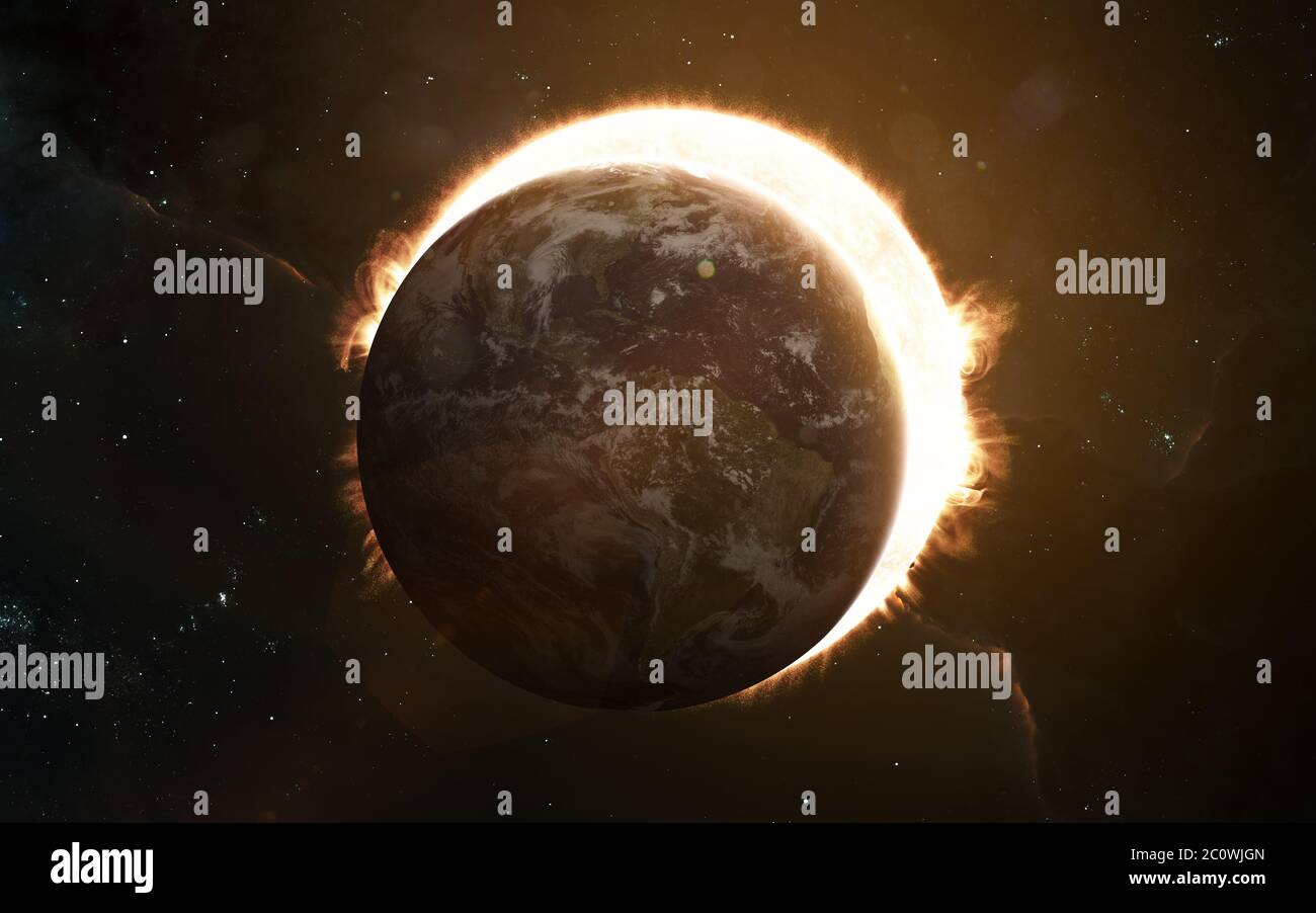 Planet Earth, eclipsing Sun. Solar system Stock Photo - Alamy