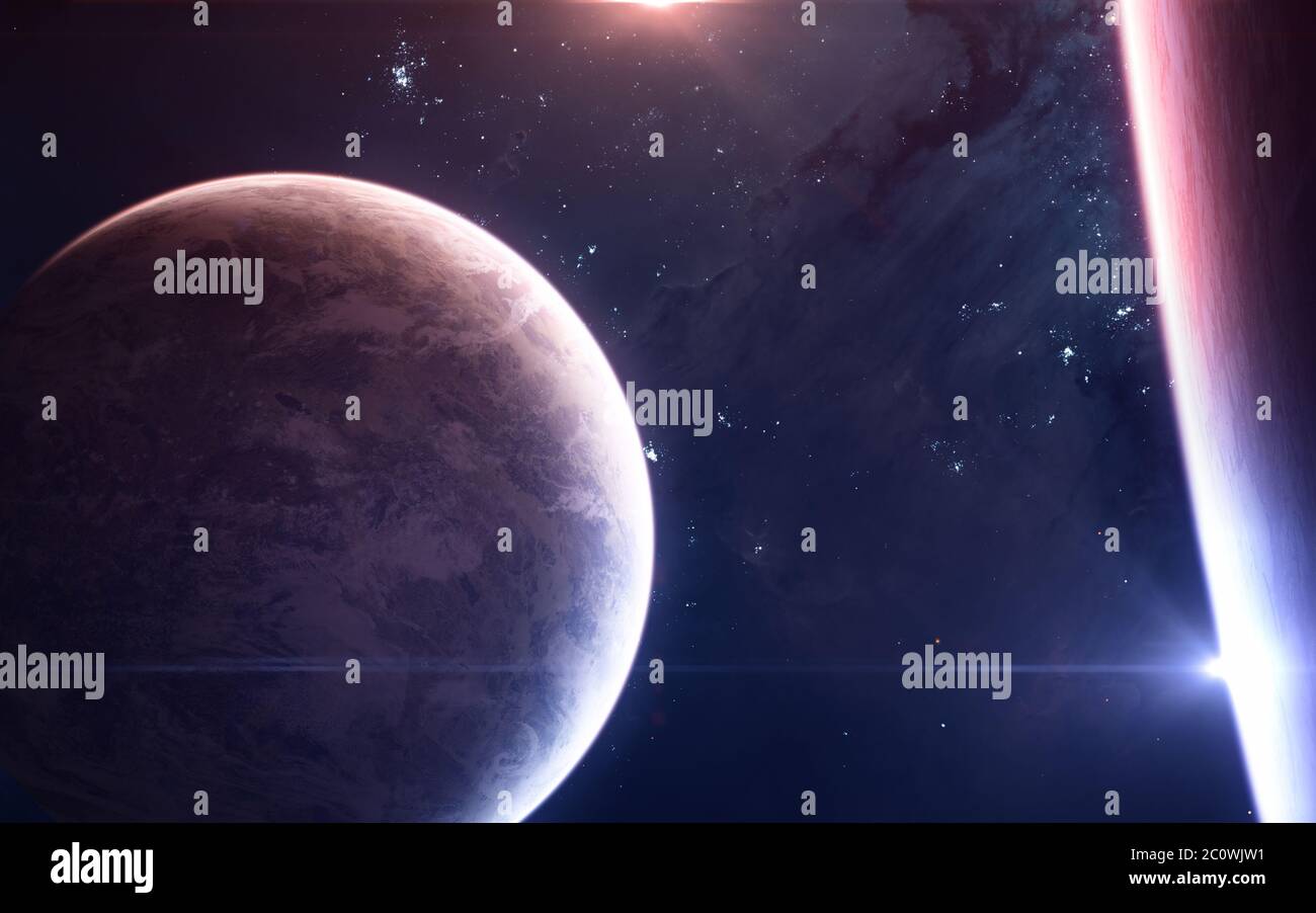 Double star system. Planets of deep space red and blue stars Stock ...