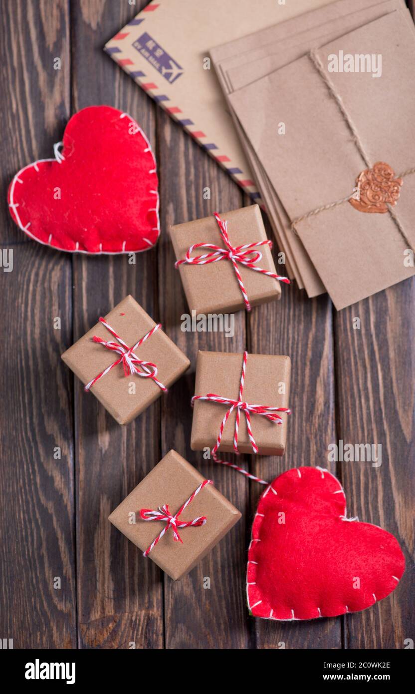 box for present and hearts Stock Photo - Alamy