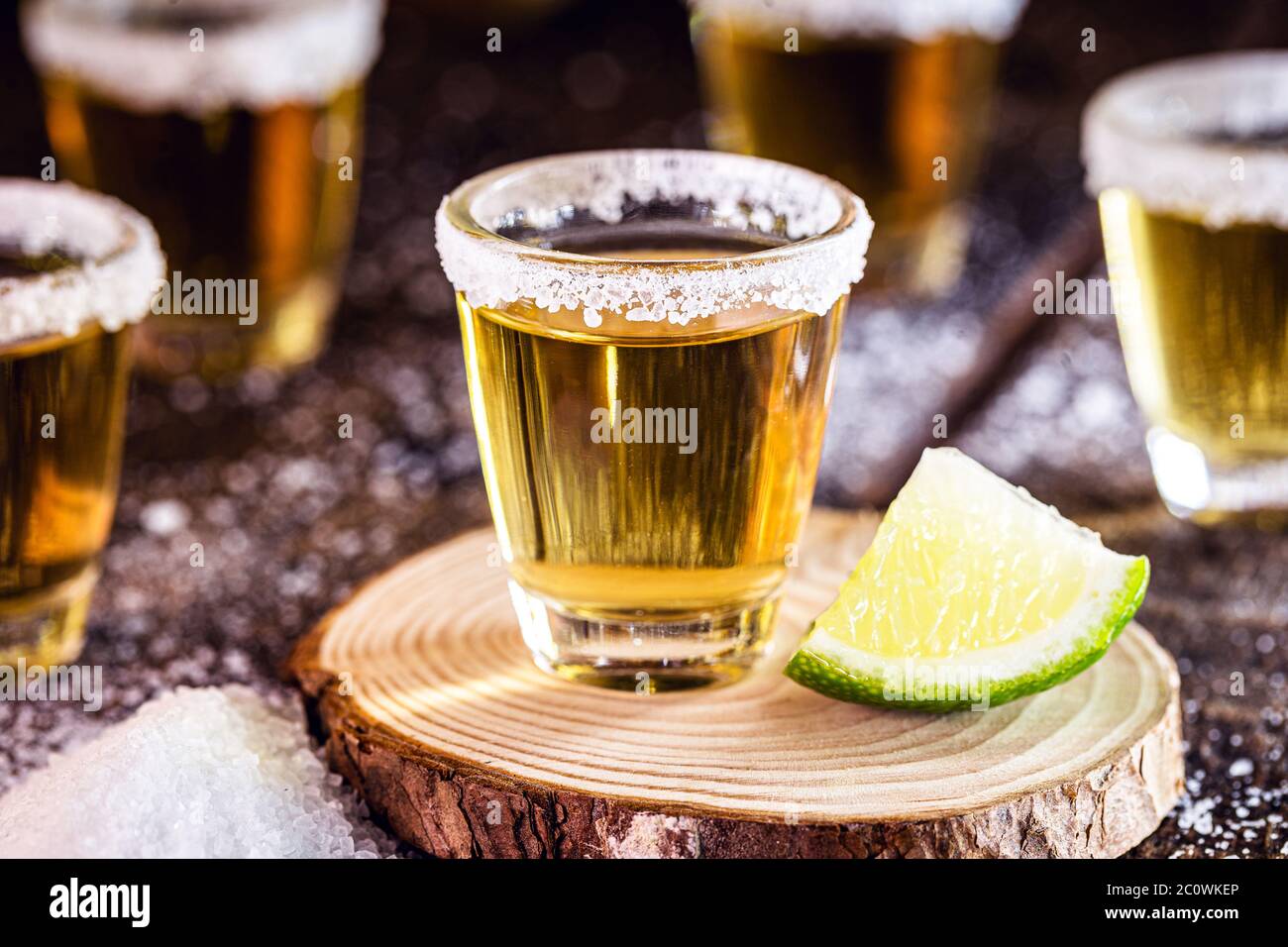 several glasses of tequila, a traditional mexican drink. International ...