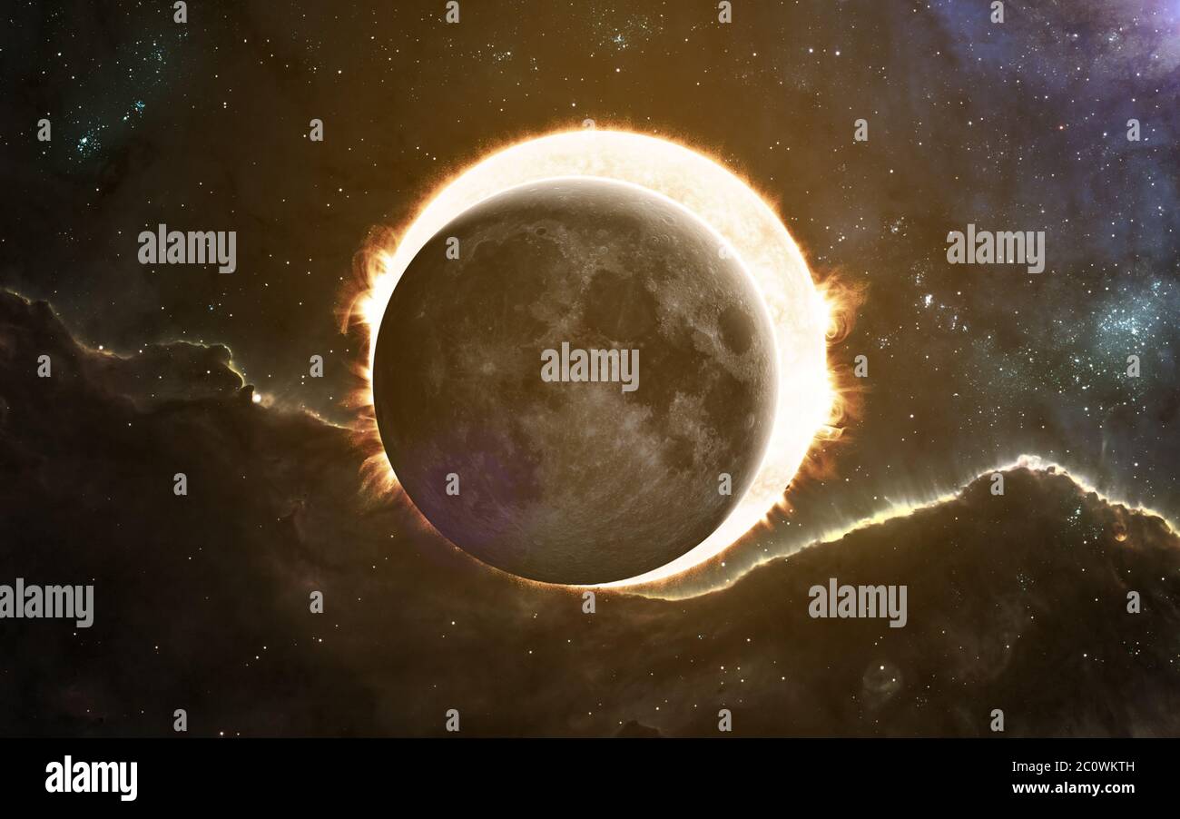 Solar eclipse. The moon covers the Sun, solar system Stock Photo - Alamy