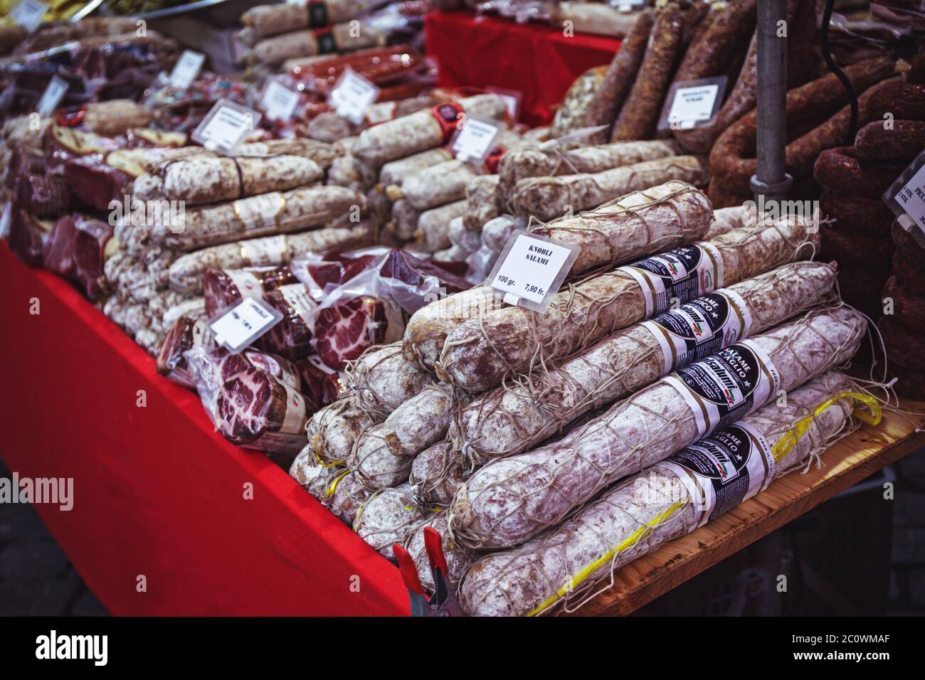 Salami market stall hi-res stock photography and images - Alamy