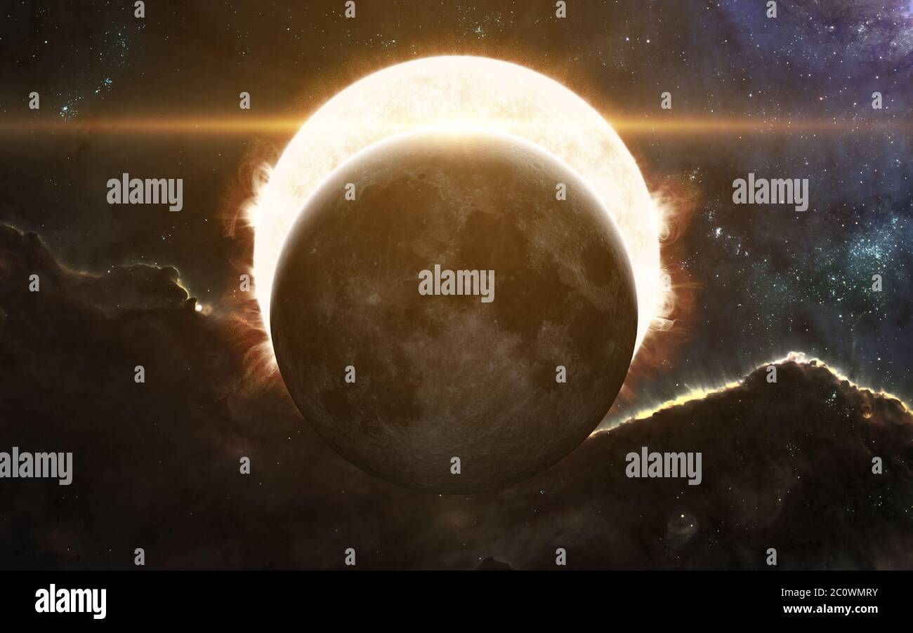 Solar eclipse. Moon and Sun, Solar System Stock Photo - Alamy