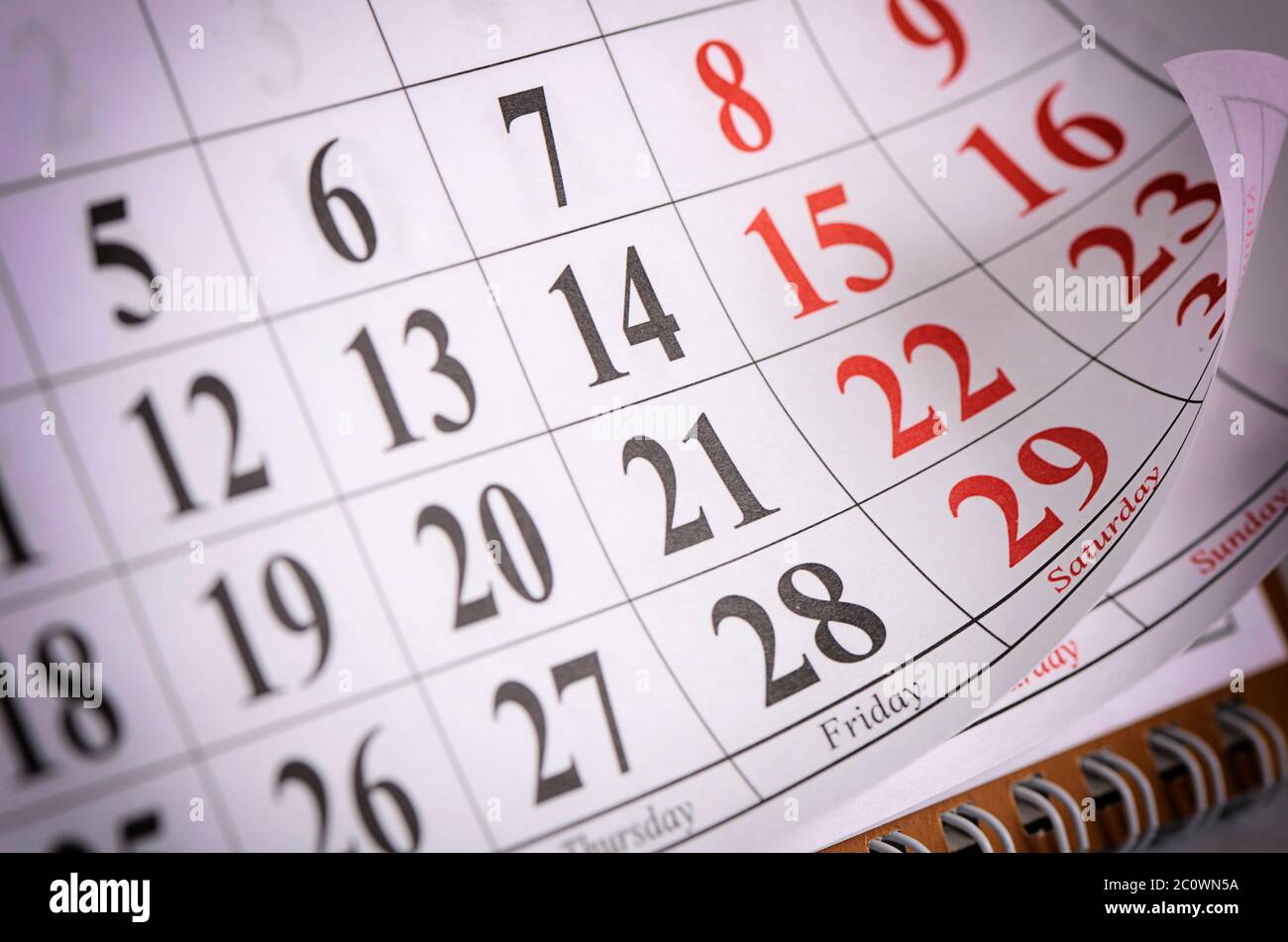 Closeup of dates on calendar page Stock Photo - Alamy