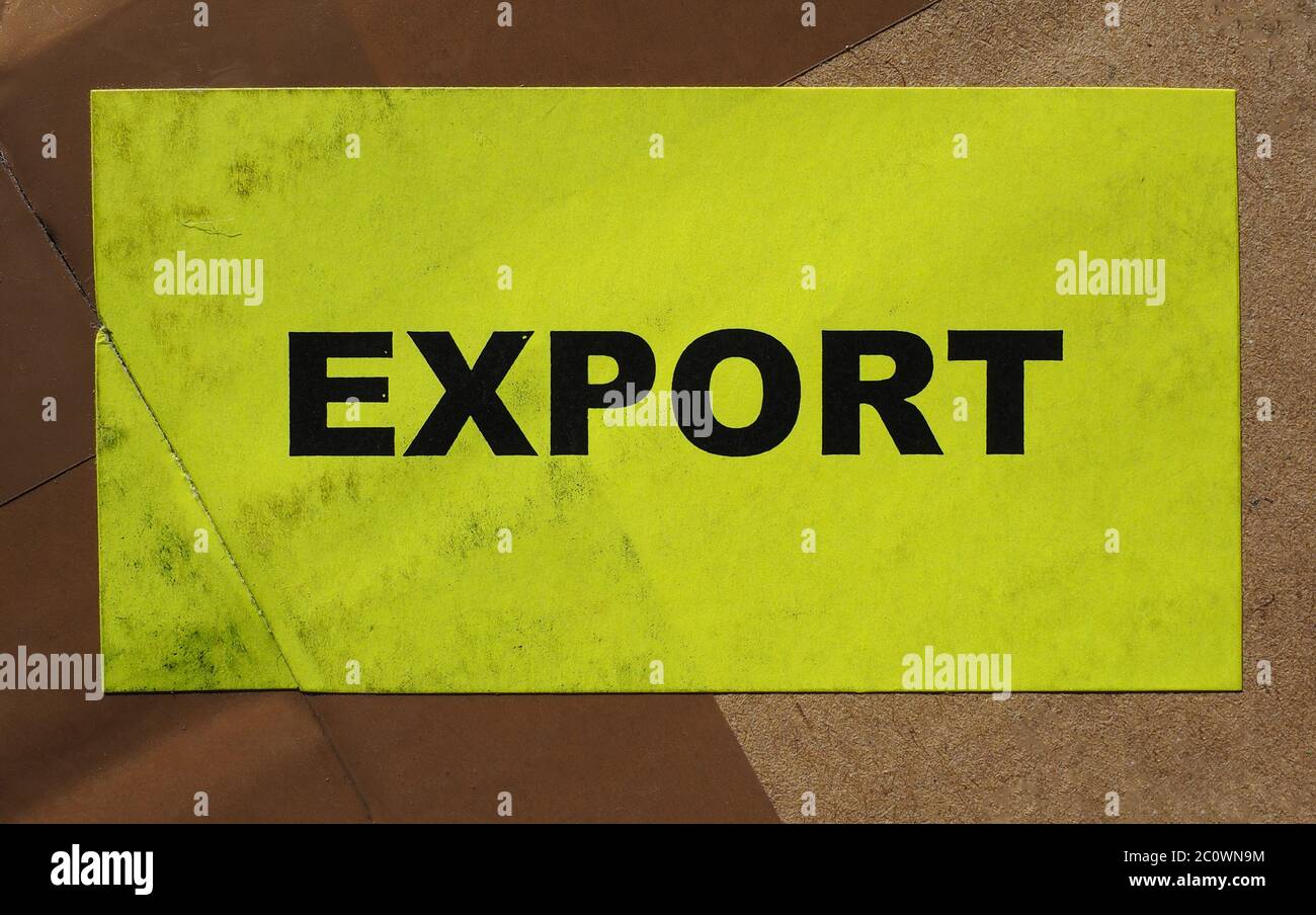 Cardboard box with export label Stock Photo - Alamy